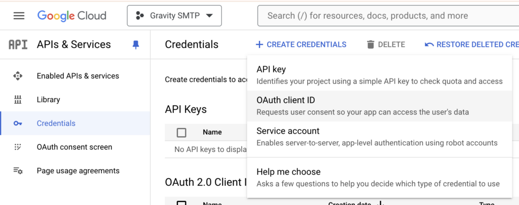 Creating a Web App in Your Google Cloud Console - Gravity SMTP Documentation
