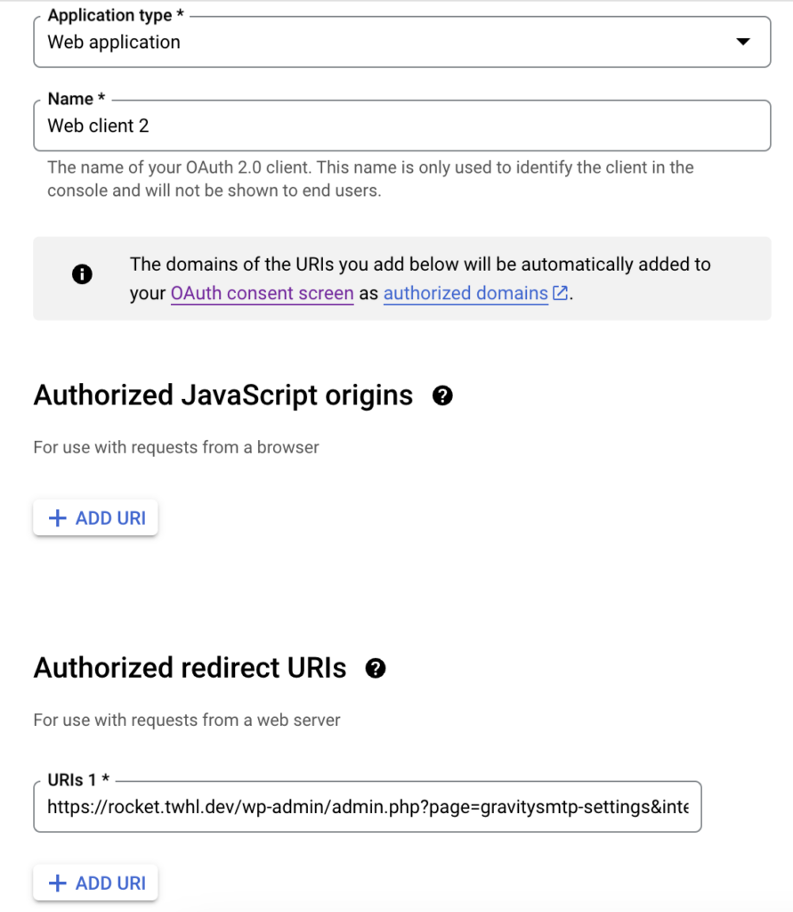 Creating a Web App in Your Google Cloud Console - Gravity SMTP Documentation