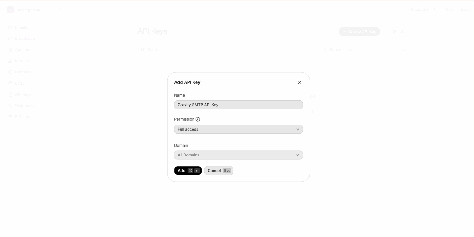 Obtaining your Resend API Key - Gravity SMTP Documentation