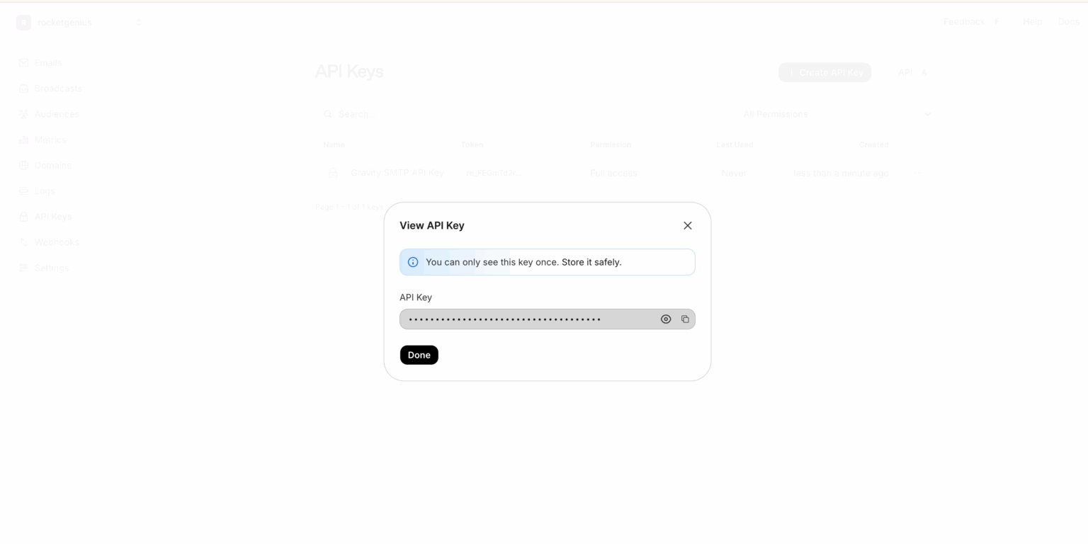 Obtaining your Resend API Key - Gravity SMTP Documentation
